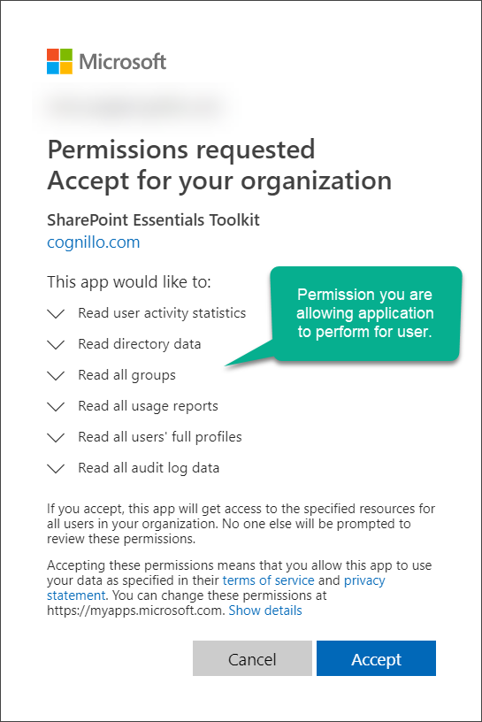 SharePoint Essentials Toolkit Consent